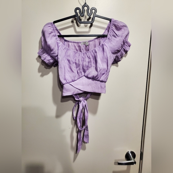 Love Tree | Tops | Love Tree Purple Puff Sleeve Ruched Blouse Small ...